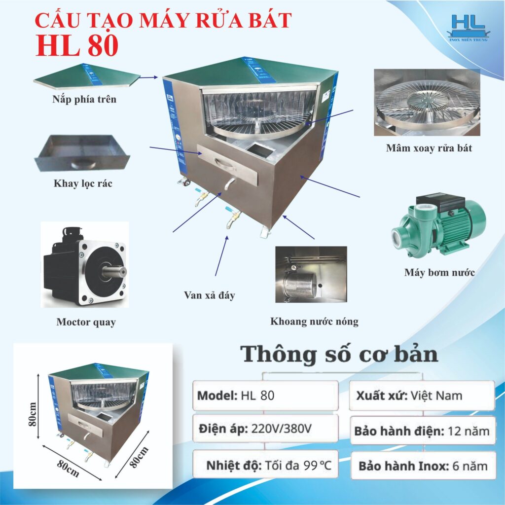 Máy rửa bát công nghiệp HL80 2023